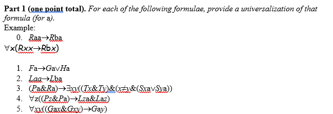Solved Part 1 (one point total). For each of the following | Chegg.com