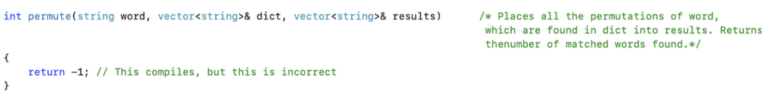Solved int permute(string word, vector& dict, vector& | Chegg.com
