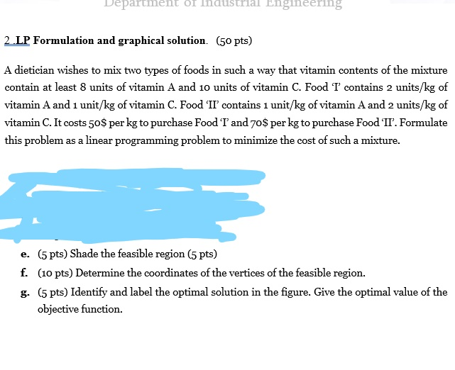 Solved Department of Industrial Engineering 2.LP Formulation | Chegg.com