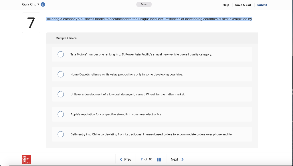 Solved Quiz Chp 7 Seved Help Save & Exit Submit Tailoring a | Chegg.com