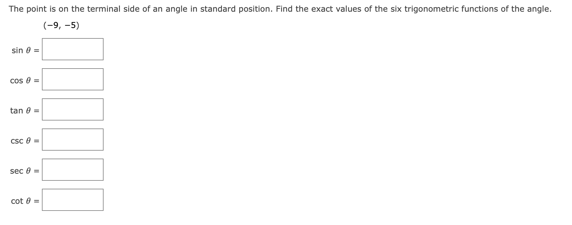 Solved The point is on the terminal side of an angle in | Chegg.com