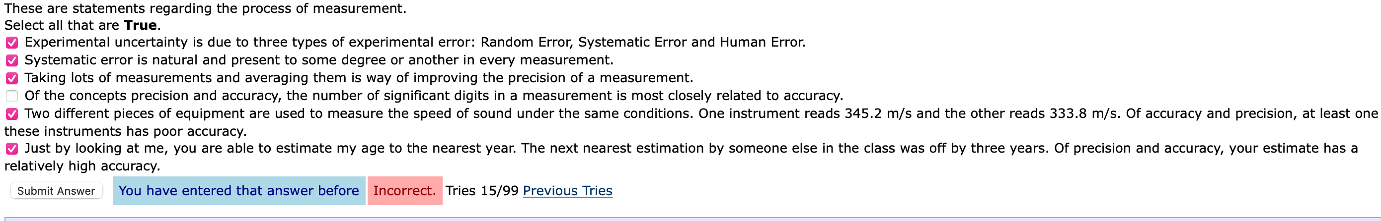 Solved select all that are True. Experimental uncertainty is | Chegg.com