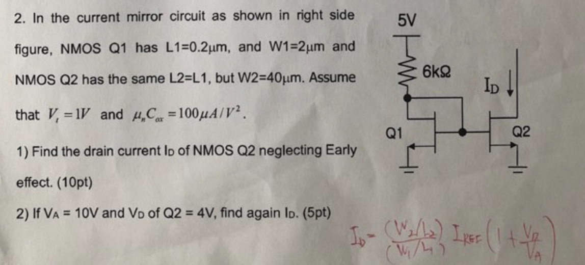 Solved 2. In the current mirror circuit as shown in right | Chegg.com
