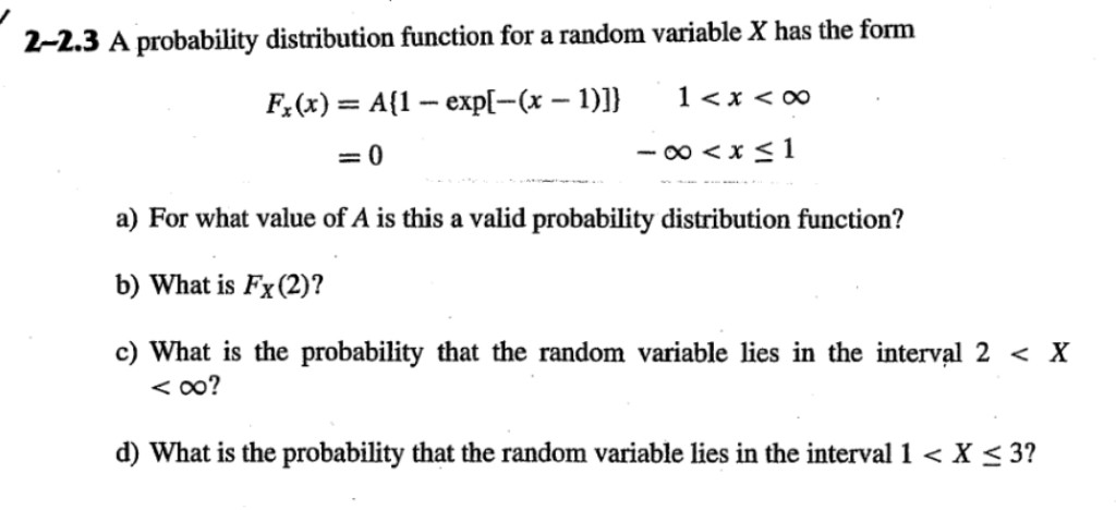 Solved 2-2.3 A probability distribution function for a | Chegg.com