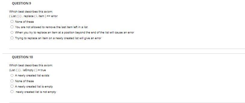 Solved Which best describes this axiom: (List ()), replace | Chegg.com