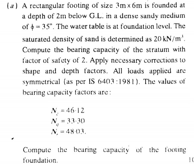 Solved (a) A rectangular footing of size 3m x 6m is founded | Chegg.com