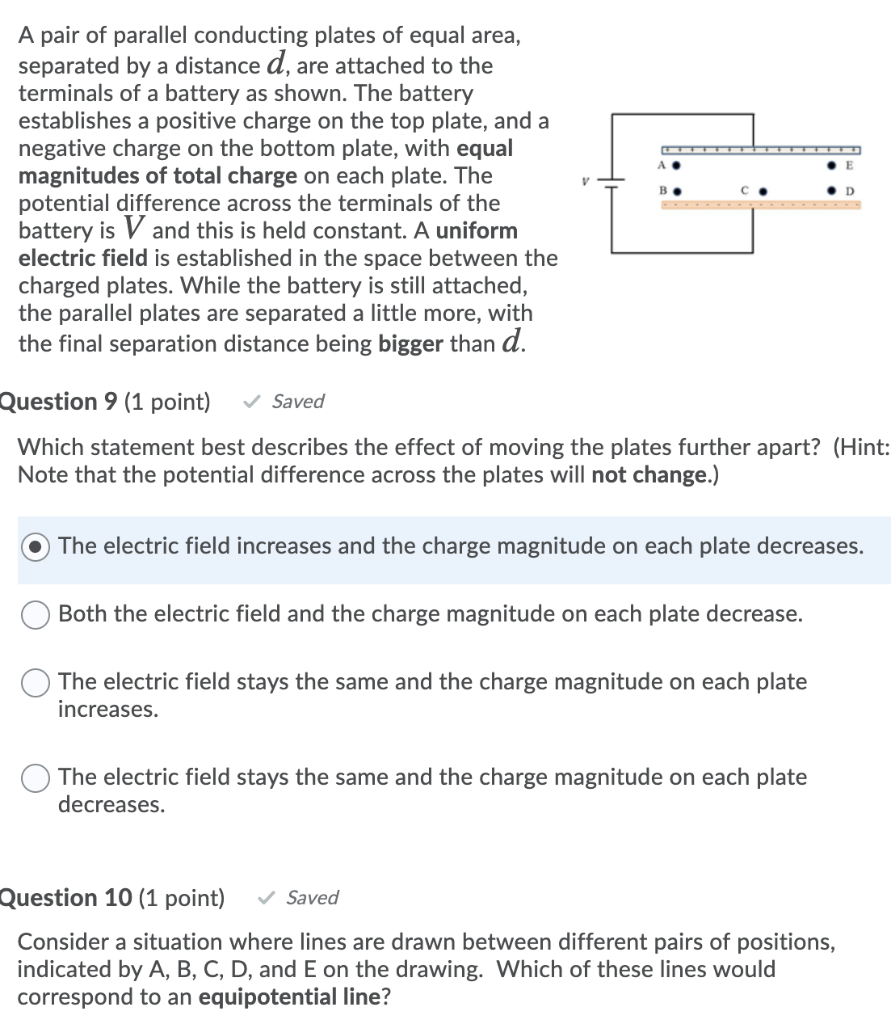 Solved E A pair of parallel conducting plates of equal area, | Chegg.com
