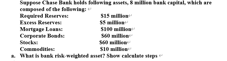 Solved Suppose Chase Bank holds following assets, 8 million | Chegg.com