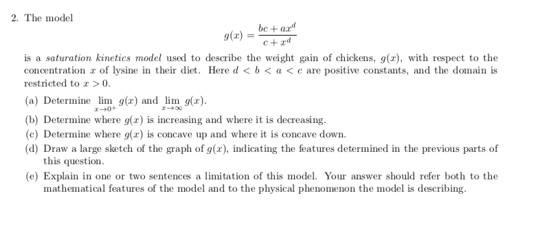 Solved 2. The model be+ar is a saturation kinetics model | Chegg.com