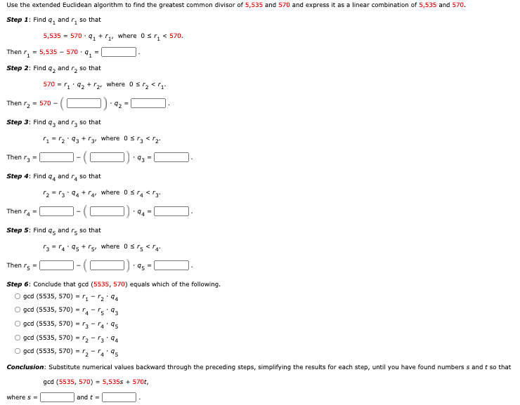 Solved Use the extended Euclidean algorithm to find the | Chegg.com