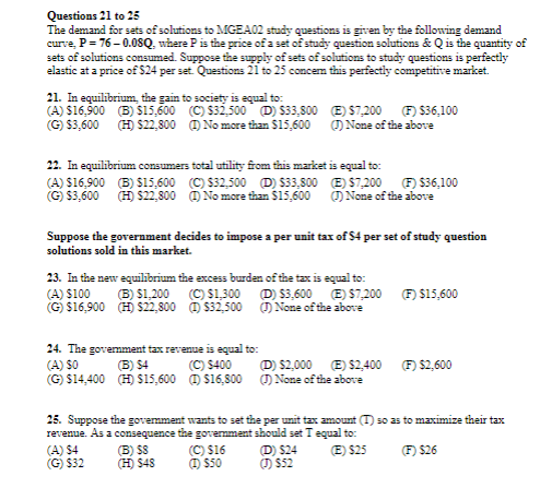 Solved Questions 21 to 25 The demand for sets of solutions | Chegg.com