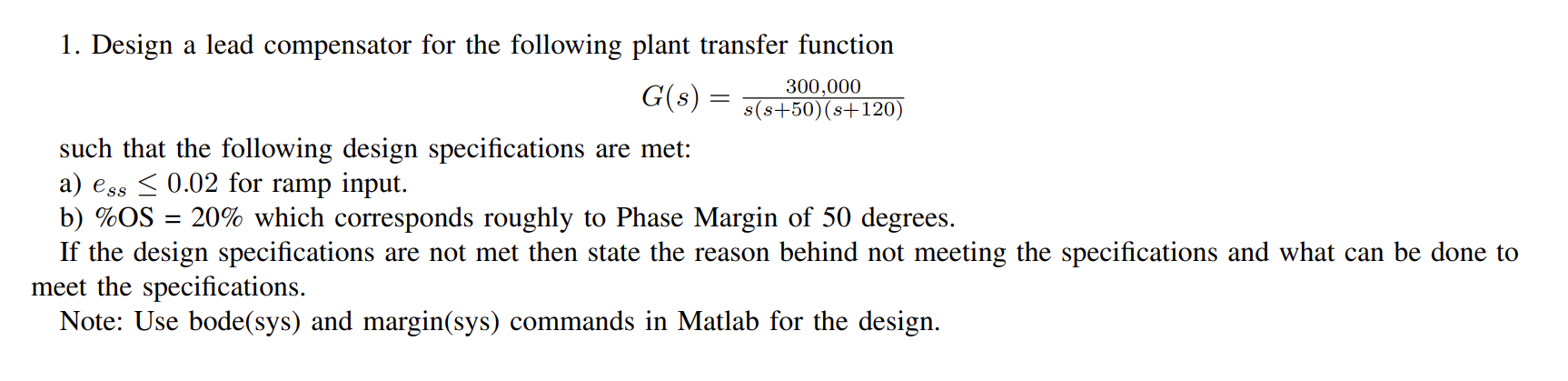 Solved 1. Design a lead compensator for the following plant | Chegg.com
