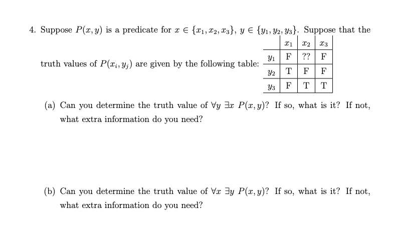 Solved truth values of P(xi,yj) are given by the following | Chegg.com