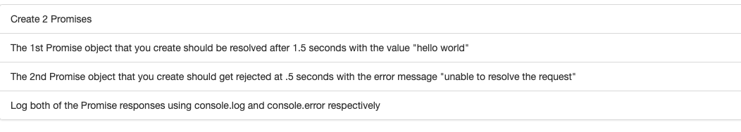 Solved Create 2 Promises The 1st Promise object that you | Chegg.com