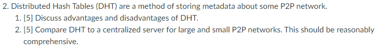 Solved 2. Distributed Hash Tables (DHT) are a method of | Chegg.com