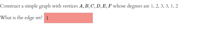 Solved Construct a simple graph with vertices A,B,C,D,E,F | Chegg.com