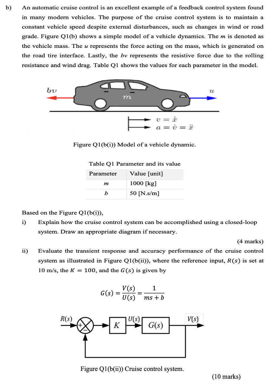 Solved b) An automatic cruise control is an excellent | Chegg.com