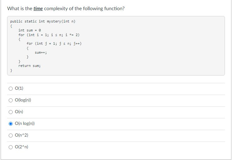Solved What is the time complexity of the following | Chegg.com
