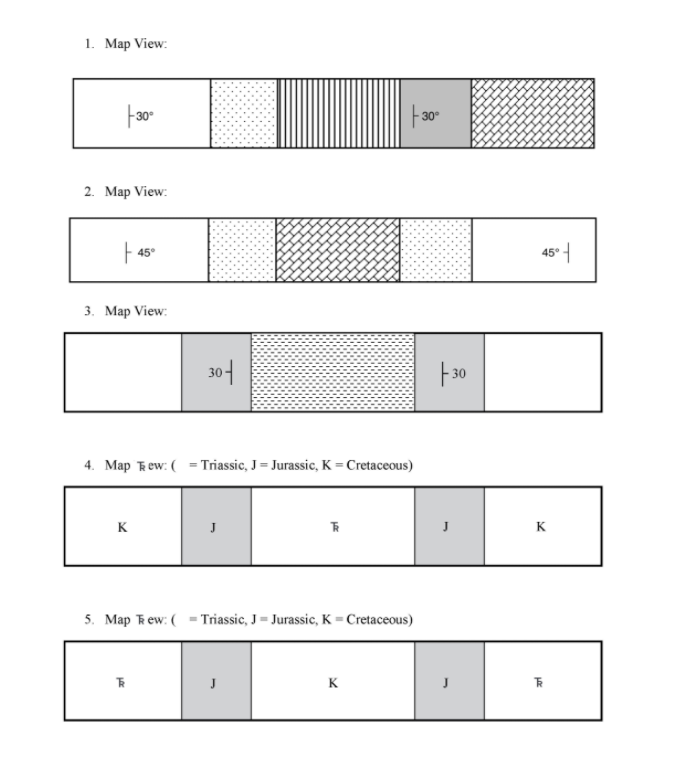 Solved Below are five schematic geologic maps depicting | Chegg.com