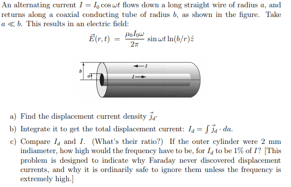 Solved An alternating current I = I, cos wt flows down a | Chegg.com
