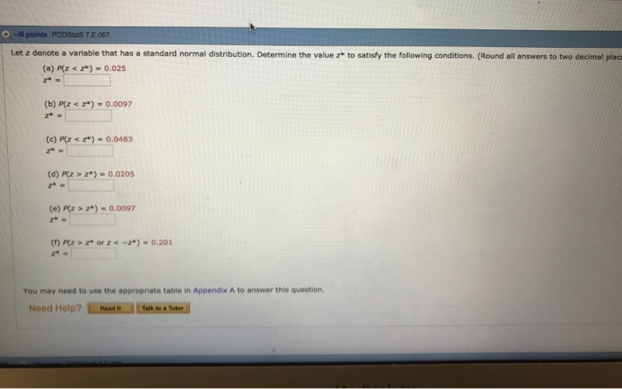 Solved Let z denote a variable that has a standard normal | Chegg.com