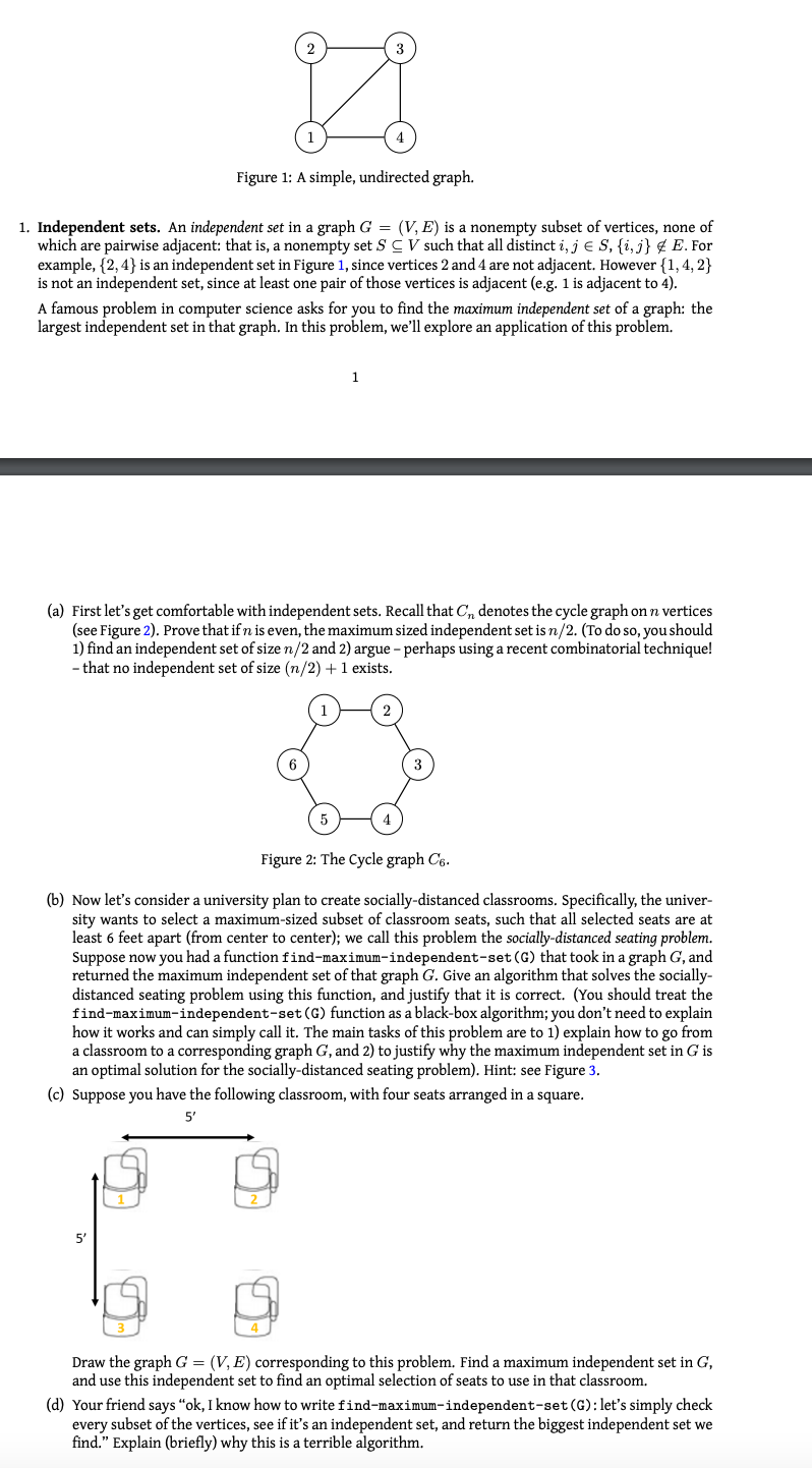 Solved Figure 1 A Simpie Uriurecteu Graph 1 Independent