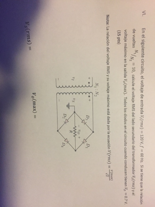 Solved Vl. En el siguiente circuito, el voltaje de entrada | Chegg.com