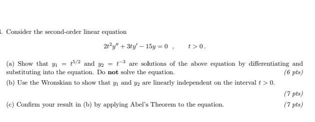 Solved 1. Consider the second-order linear equation 2ty' + | Chegg.com