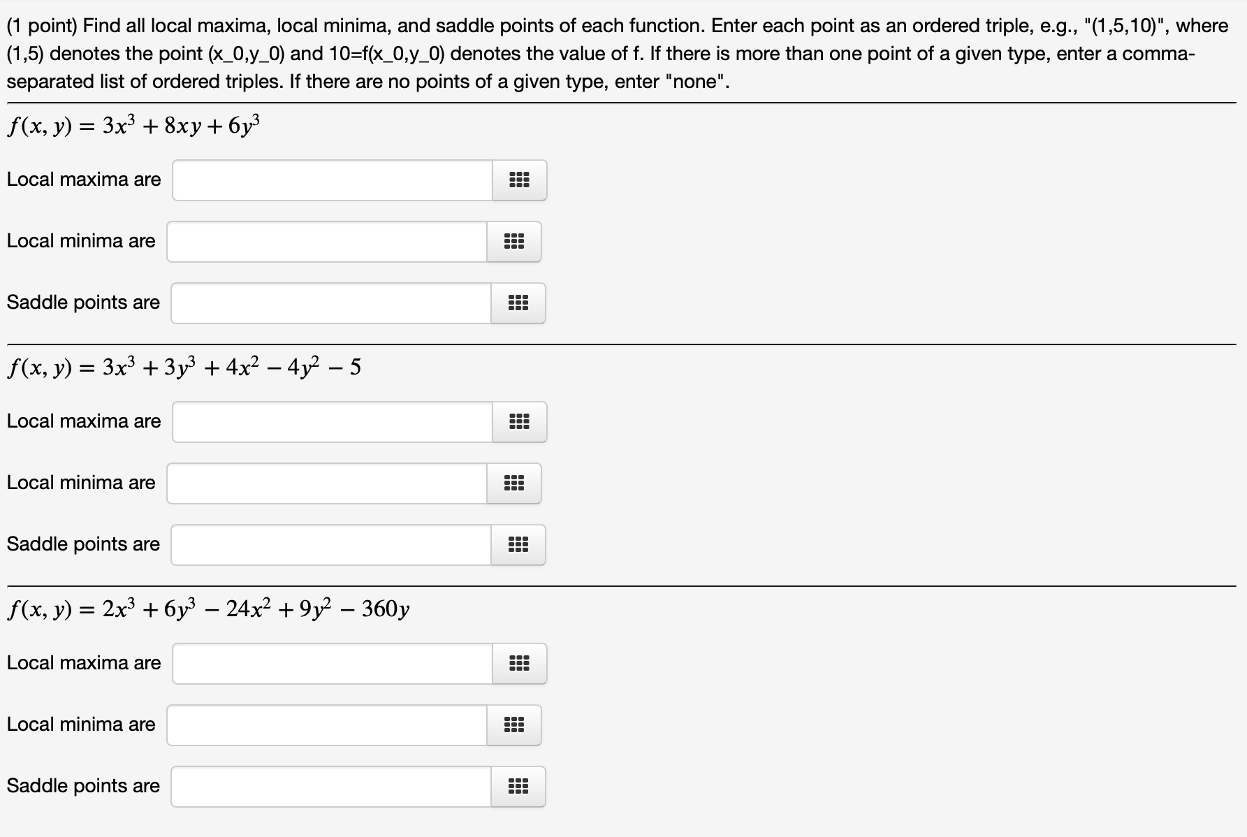 Solved (1 ﻿point) ﻿Find all local maxima, local minima, and | Chegg.com