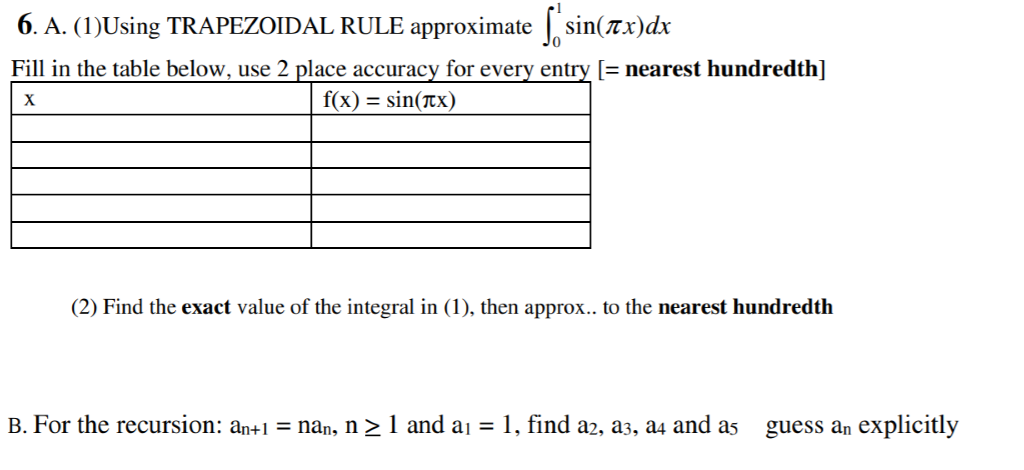 Solved 6. A. (1)Using TRAPEZOIDAL RULE approximate | Chegg.com