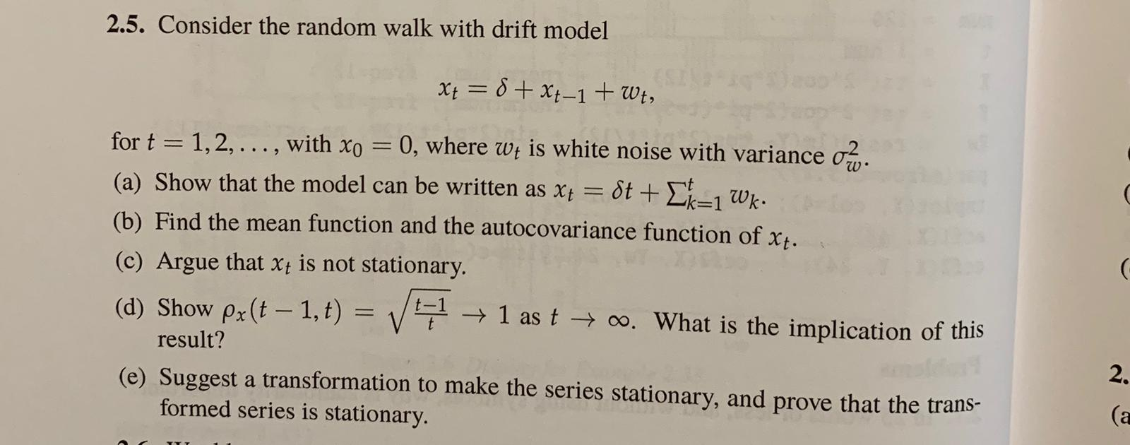 Solved 25 Consider The Random Walk With Drift Model X 8 