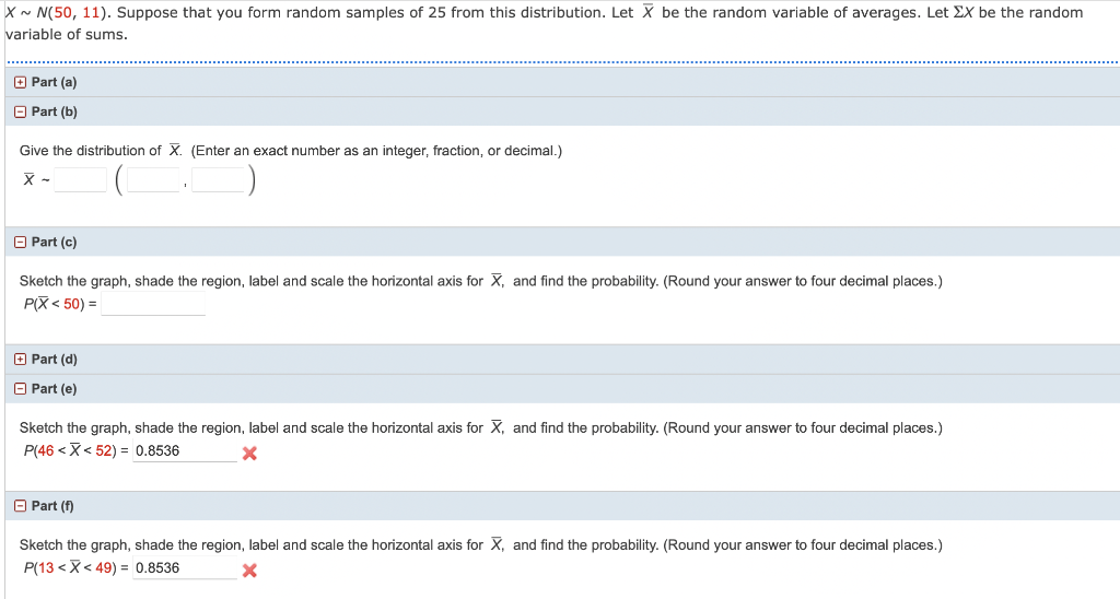 Solved X∼N(50,11). Suppose that you form random samples of | Chegg.com