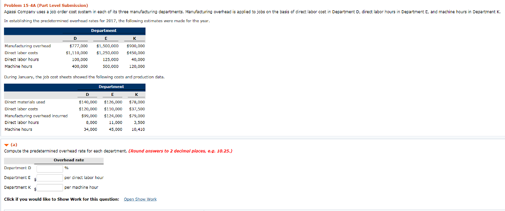 Solved Problem 15-4A (Part Level Submission) Agassi Company | Chegg.com
