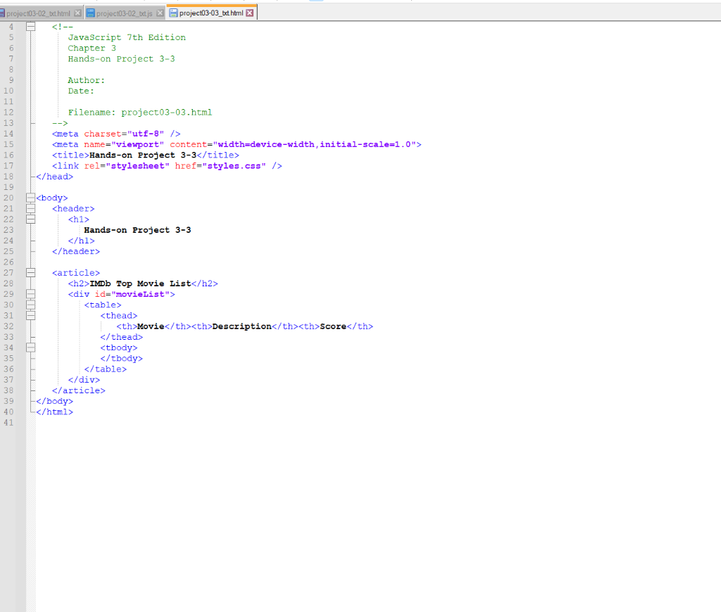 Solved project03-03.js, respectively. file and save your | Chegg.com