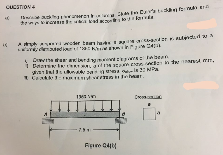 Solved QUESTION 4 a) Describe buckling phenomenon in | Chegg.com