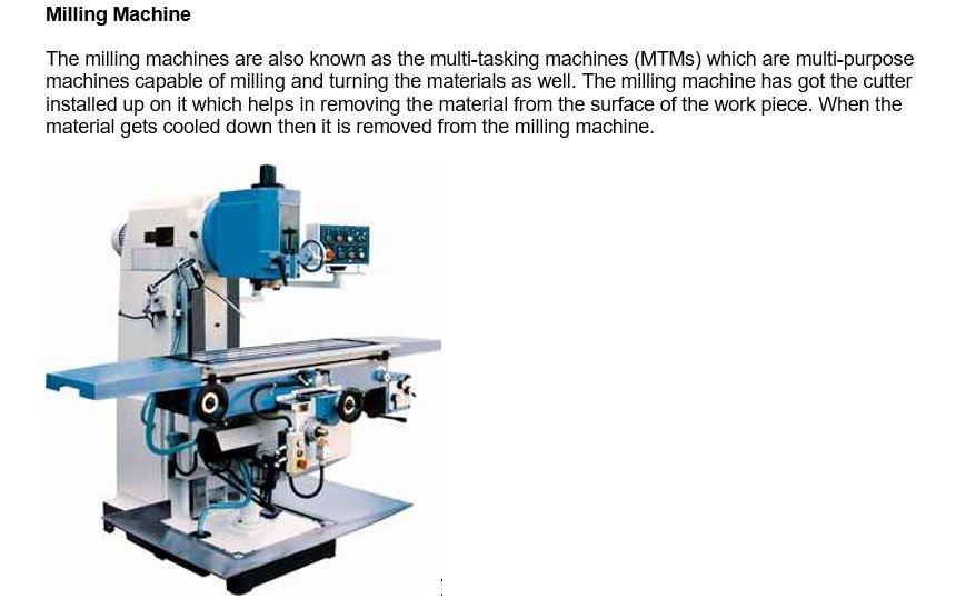 Solved Milling Machine The milling machines are also known | Chegg.com