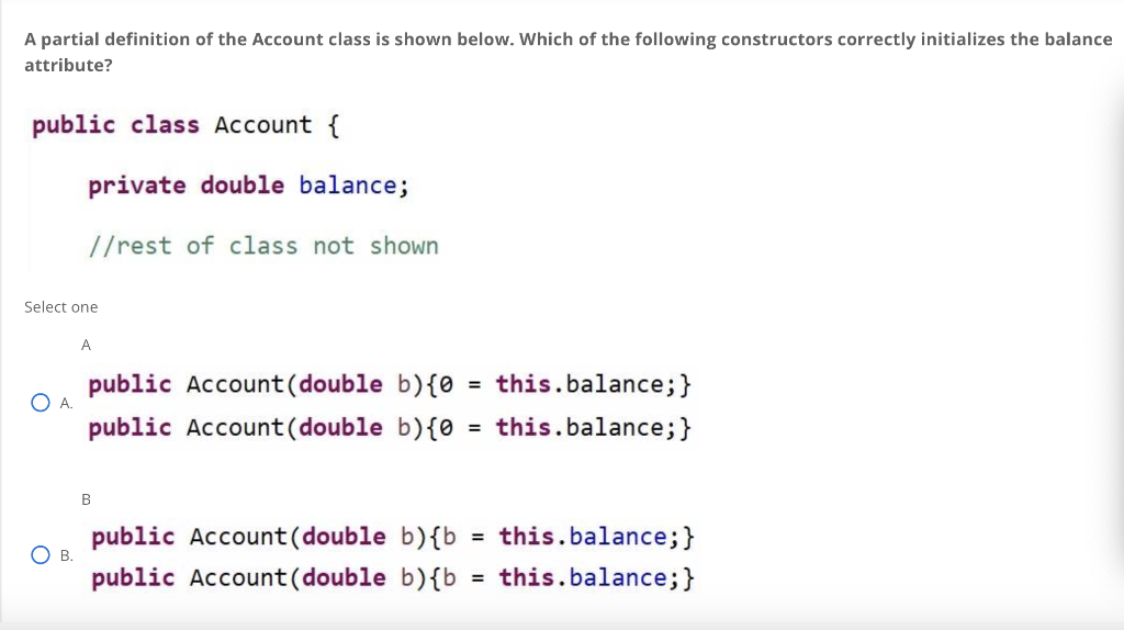 Solved A partial definition of the Account class is shown | Chegg.com