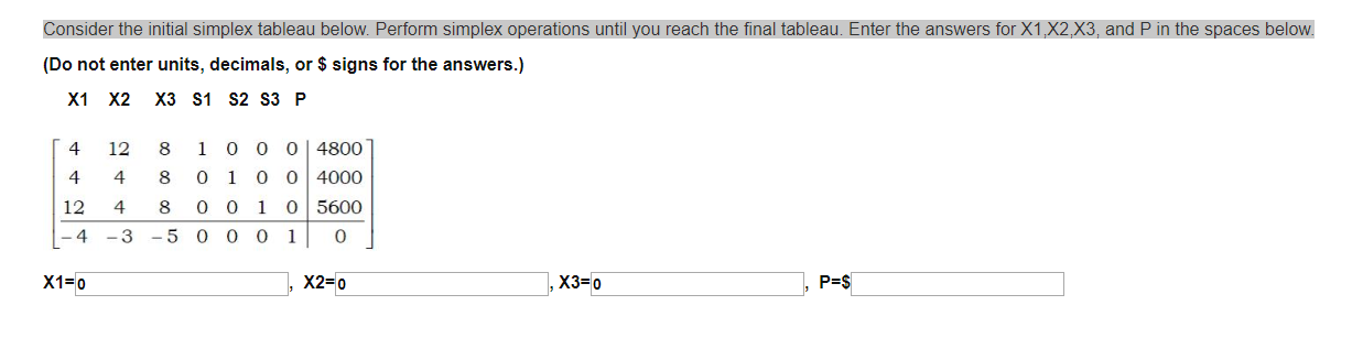 Solved Consider the initial simplex tableau below. Perform | Chegg.com Solved Consider the initial simplex tableau below. Perform | Chegg.com
