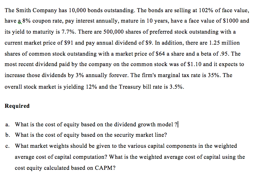 Solved The Smith Company Has 10 000 Bonds Outstanding The Chegg