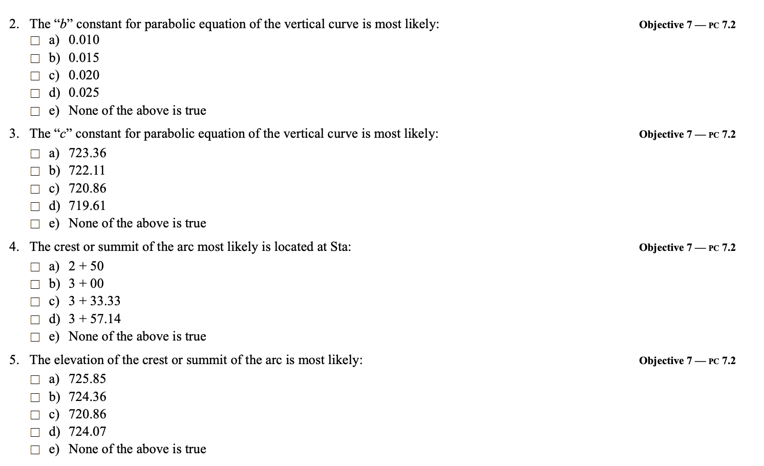 Solved C. A highway vertical curve alignment construction | Chegg.com