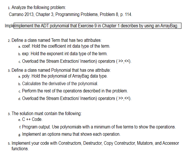 Solved 1. Analyze the following problem: Carrano 2013, | Chegg.com