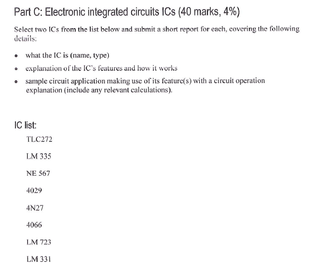 Solved Part C: Electronic integrated circuits ICs (40 marks, | Chegg.com