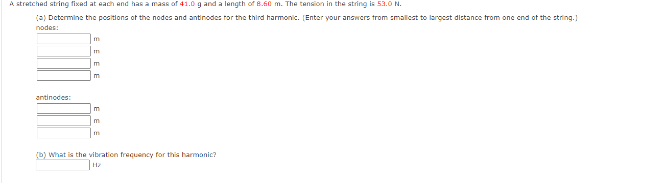 Solved stretched string fixed at each end has a mass of 41.0 | Chegg.com