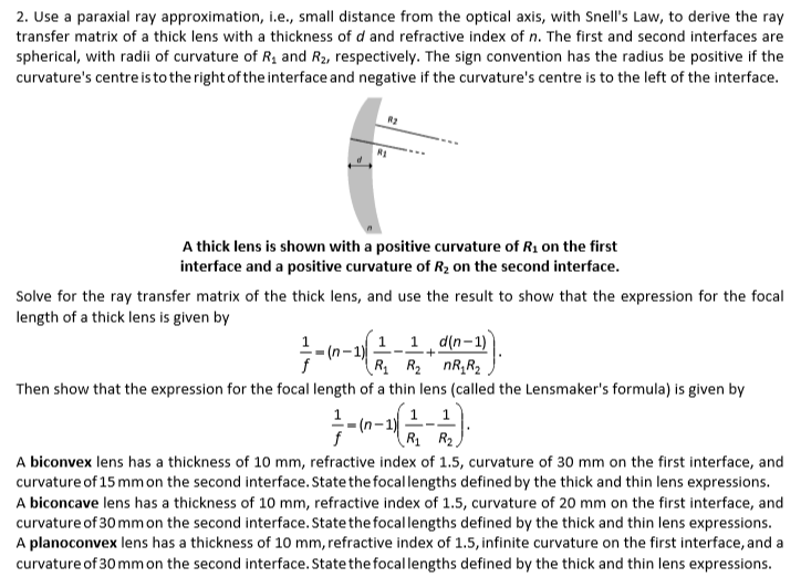 Solved 2 Use A Paraxial Ray Approximation I E Small