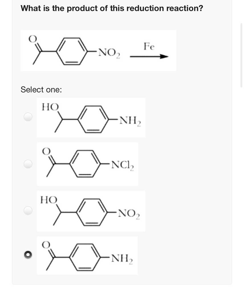 Solved What is the product of this reduction reaction? Fe NO | Chegg.com