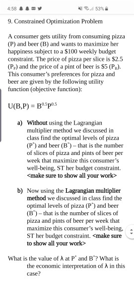 Solved 4:58 # # 53% 9. Constrained Optimization Problem A | Chegg.com