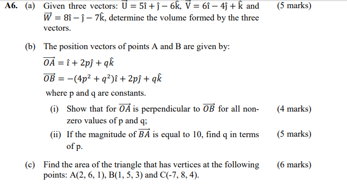 Solved A6. (a) Given three vectors: U ⃗ = 5ı̂+ ȷ̂− 6k , | Chegg.com