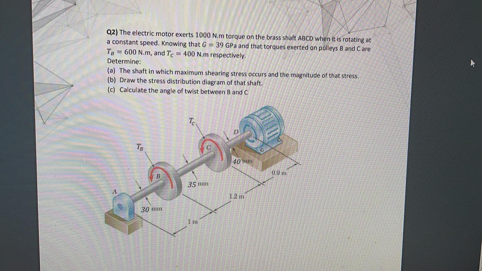 Solved Q2) The electric motor exerts 1000 Nm torque on the | Chegg.com