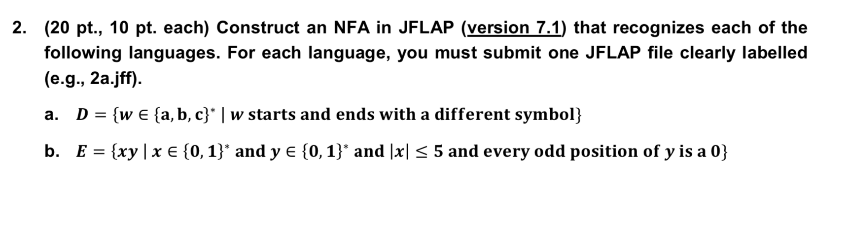 Solved 2 20 Pt 10 Pt Each Construct An Nfa In Jflap 