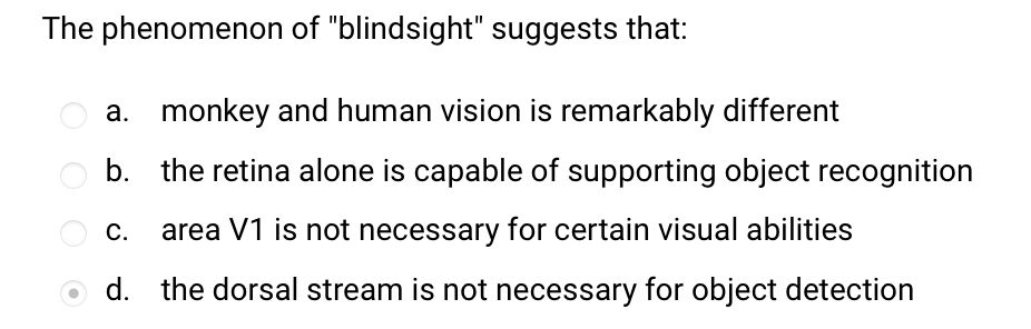 Solved The phenomenon of "blindsight" suggests that: a. | Chegg.com